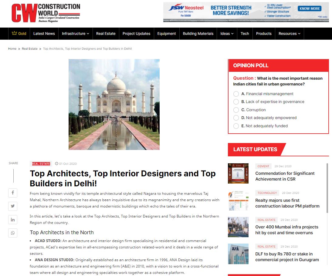 ANA Design Studio Top Architects in North on Construction World